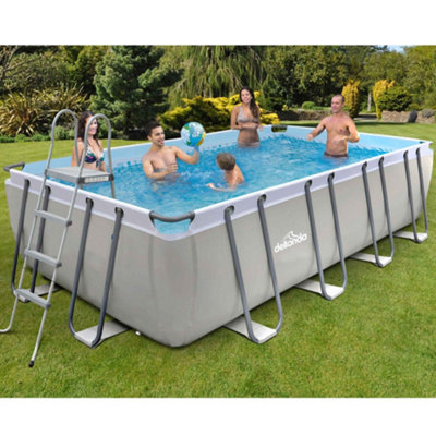 Dellonda Swimming Pool 18ft 549x305cm XXL Steel Frame Above Ground ...