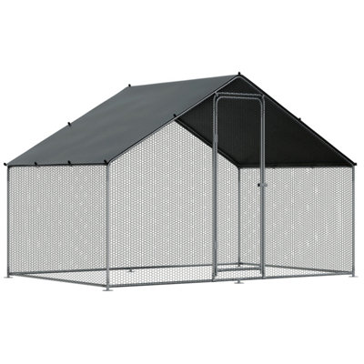 Dellonda Walk-In Galvanized Steel Chicken Run with Solar Roof Cover ...