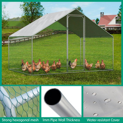 Dellonda Walk-In Galvanized Steel Chicken Run with Solar Roof Cover ...