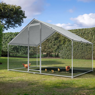 Dellonda Walk-In Galvanized Steel Chicken Run with Solar Roof Cover ...