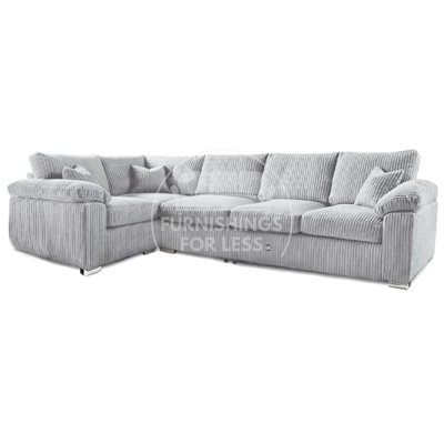 Delta Large Long Narrow Silver 5 Seater Corner Sofa Left Hand Facing Jumbo Cord L Shape | DIY at B&Q