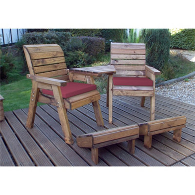 Deluxe 2 Seat Angled Lounger Set With 2 x Chair Cushion Burgundy & 1 x ...