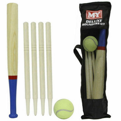 Deluxe 6 Piece Wooden Rounders Set Outdoor Garden Games Kids Family Fun ...