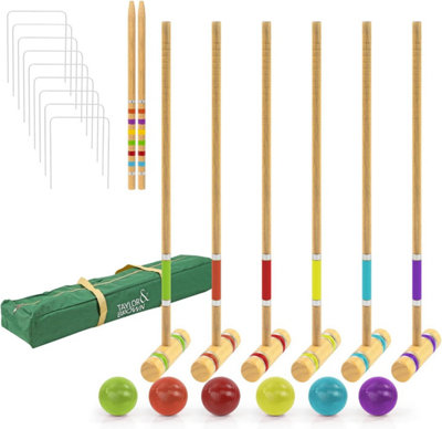 Deluxe 6-Player Croquet Set with Pine Wooden Mallets, Colorful Balls ...