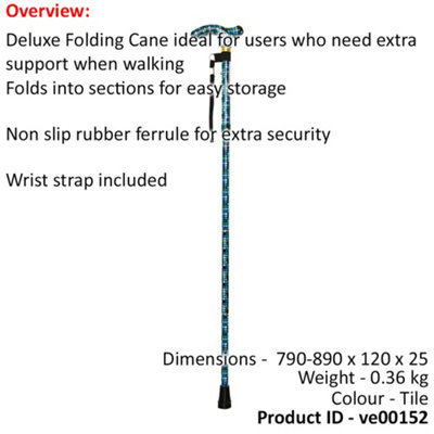 Deluxe Ambidextrous Foldable Walking Cane - 5 Height Settings - Tile ...