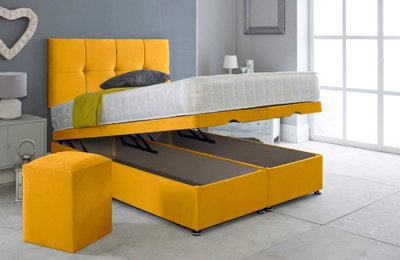 Deluxe Plush Velvet Ottoman Storage Bed, with Ortho Mattress & Square ...