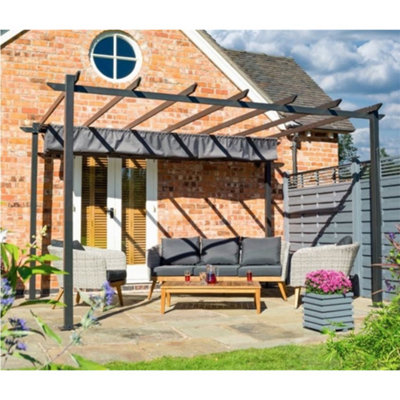 Deluxe Retractable Polyester Canopy + Grey Aluminium Frame (3m x 3m x 2 ...