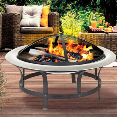 Deluxe Stainless Steel BBQ Fire Pit with Charcoal Poker