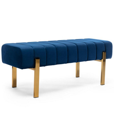 DENBY MODERN VELVET OTTOMAN FOOTSTOOL BEDROOM LIVINGROOM BENCH (Blue ...