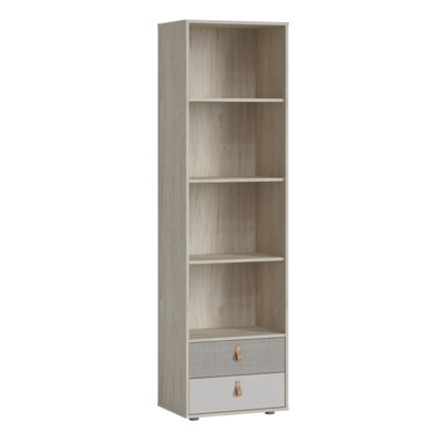 Denim 2 Drawer Bookcase in Light Walnut, Grey Fabric Effect and ...