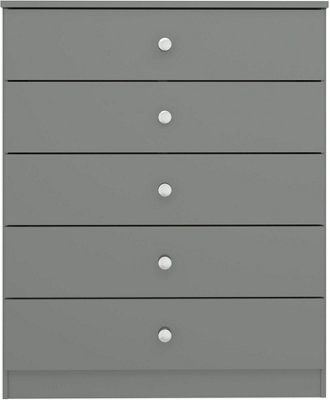 Denver Grey Gloss 5 Drawer Chest of Drawers Bedroom Furniture Storage