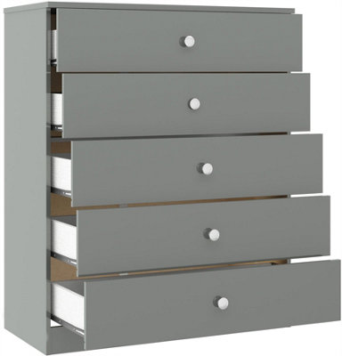 Denver Grey Gloss 5 Drawer Chest of Drawers Bedroom Furniture Storage
