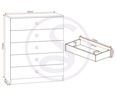 Denver Grey Gloss 5 Drawer Chest of Drawers Bedroom Furniture Storage