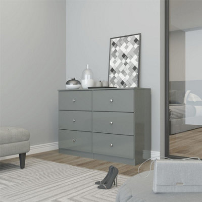 Denver Grey Gloss 6 Drawer Chest of Drawers Modern Bedroom Furniture ...