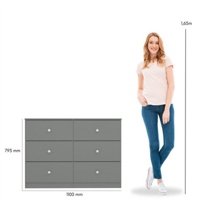 Denver Grey Gloss 6 Drawer Chest of Drawers Modern Bedroom Furniture ...