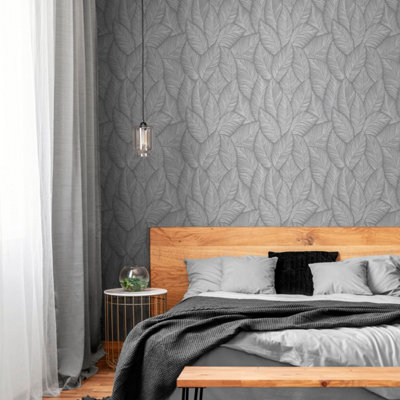 Denver Leaf (Grey) Vinyl Wallpaper