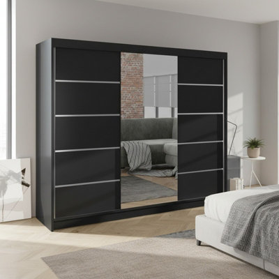 DERBY VI Spacious 200 cm Wardrobe Made of Durable Laminated Board Black