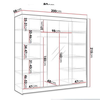 DERBY VI Spacious 200 cm Wardrobe Made of Durable Laminated Board Black