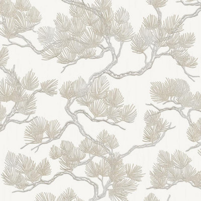 Design ID Paste The Wall Iridescent White Silver Pine Tree Wallpaper