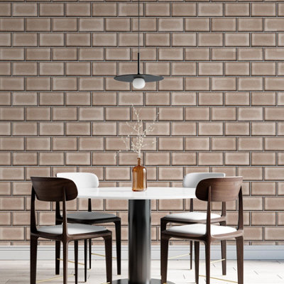 Design ID Subway Tile Peach Vinyl Wallpaper Paste The Wall Kitchen Bathroom