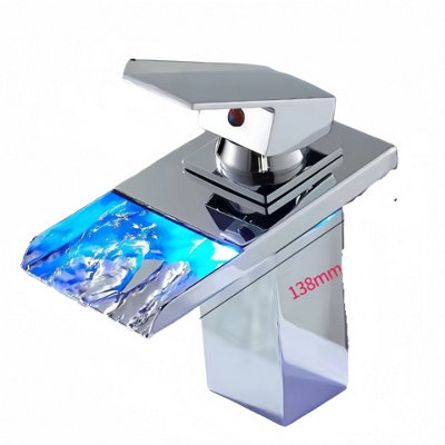Design LED Waterfall Basin Mixer Tap Brass Chrome Finish Modern Style ...