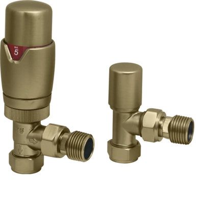 Designer Angled TRV Thermostatic Radiator Valves Brushed Brass Twin ...