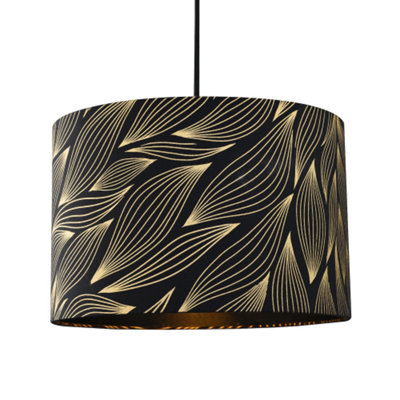 Designer Black Lamp Shade with Gold Foil Leaves with Inner Satin Fabric ...