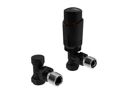 Designer Black Thermostatic Radiator Valve Twin Pack TRV Angled 15mm ...