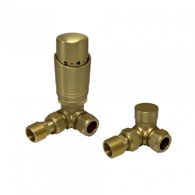 Designer Corner TRV Thermostatic Radiator Valves Brushed Brass Twin ...