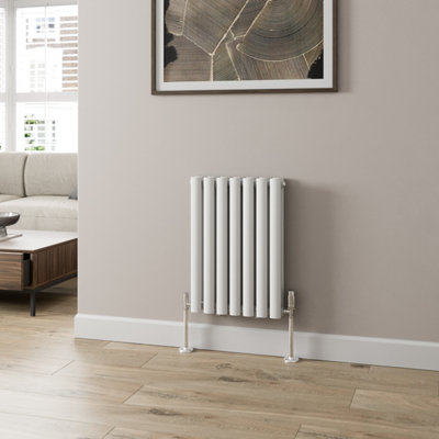 Designer Radiator Horizontal White Oval Column Rads Double Panel 600x420mm