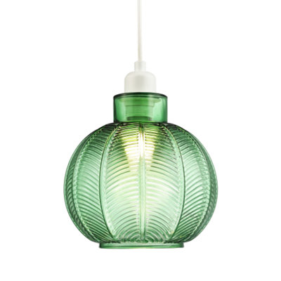 Designer Ribbed Leaf Themed Forest Emerald Green Glass Pendant Lighting ...