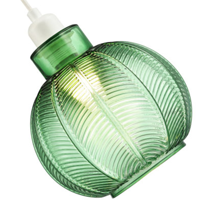 Designer Ribbed Leaf Themed Forest Emerald Green Glass Pendant Lighting ...