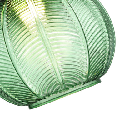Designer Ribbed Leaf Themed Forest Emerald Green Glass Pendant Lighting ...