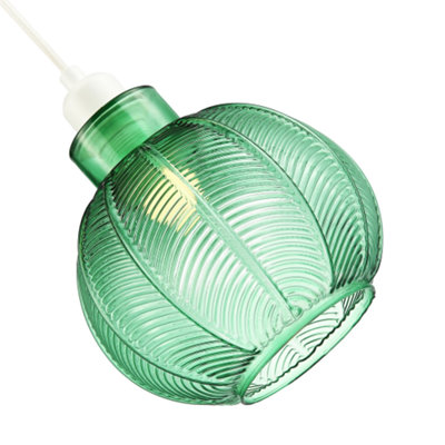 Designer Ribbed Leaf Themed Forest Emerald Green Glass Pendant Lighting ...