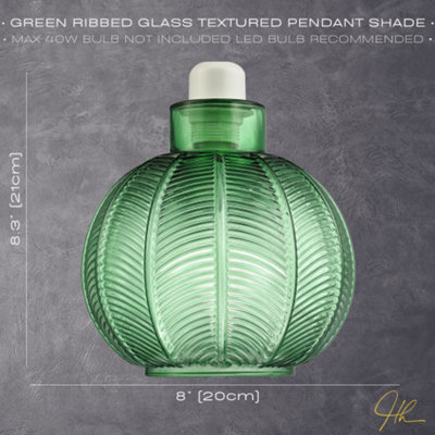 Designer Ribbed Leaf Themed Forest Emerald Green Glass Pendant Lighting ...