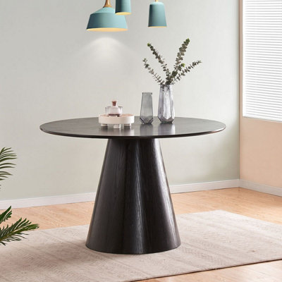 Designer Round Dining Table in Wood Grain Effect Black Oscura