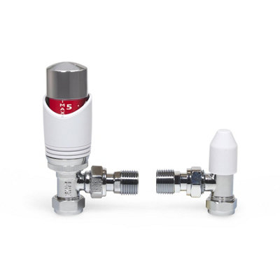 Designer White & Chrome Angled Thermostatic Radiator Valve TRV 15mm ...