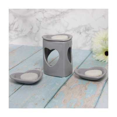 Desire Heart Wax Melt/Oil Burner & Dishes Set - Grey