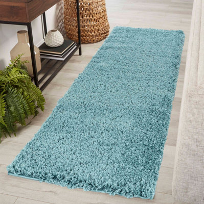 Desire Rugs Plain Living Room Shaggy Area Rugs Duckegg Runner 60x220 cm