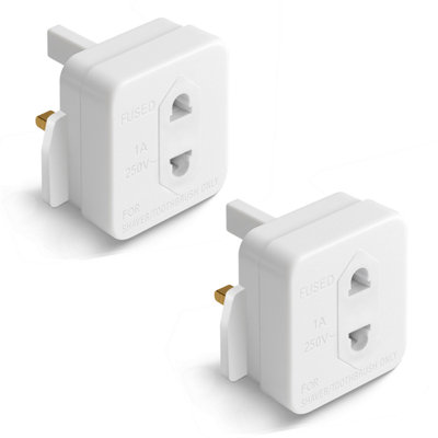 Desiretech 2 Pack UK Shaver Adaptor Plug Fused 1A 250V 2 Pin to 3 Pin ...