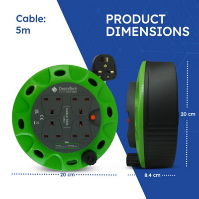 Desiretech Heavy-Duty Portable Cable Reel Extension Lead with 4 ...