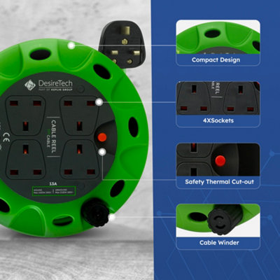Desiretech Heavy-Duty Portable Cable Reel Extension Lead with 4 ...