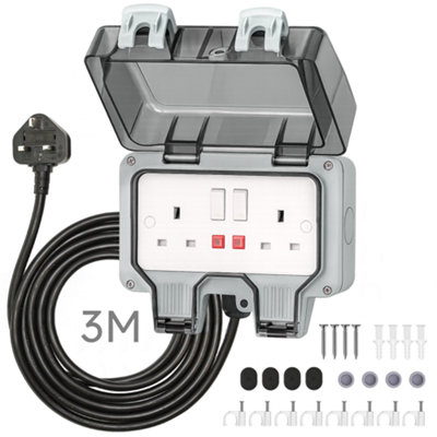 Desiretech Outdoor Double Switched Socket with 3m Cable - IP66 ...