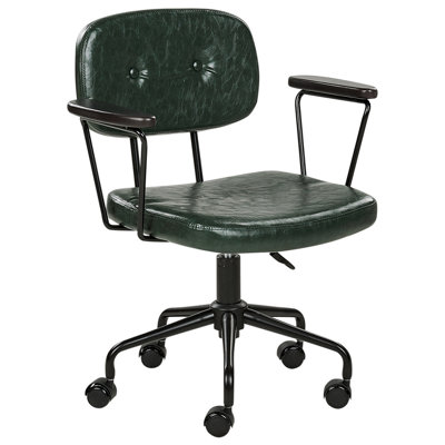 DESK CHAIR ALGERITA FAUX LEATHER DARK GREEN