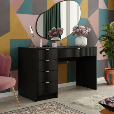 Desk Computer Workstation Tireno Black Molet Laminated Wood MDF Grooved ...