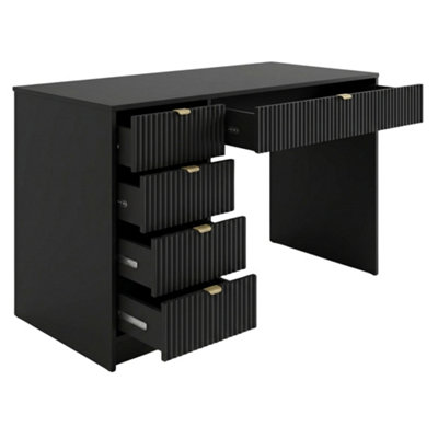 Desk Computer Workstation Tireno Black Molet Laminated Wood MDF Grooved ...