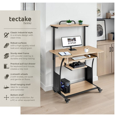 Desk Fife - 3 levels, attachable shelf and keyboard tray, 4 castors ...