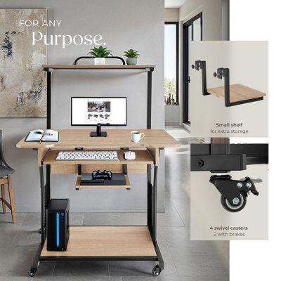 Desk Fife - 3 levels, attachable shelf and keyboard tray, 4 castors ...