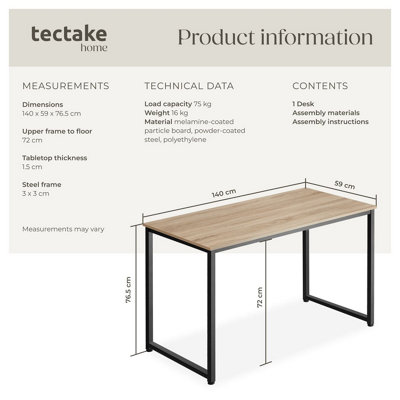 Desk Flint - writing, study, computer office table 140 cm - industrial ...