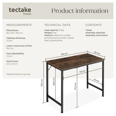 Desk Jenkins - computer, writing, study table 80 cm - Industrial wood ...